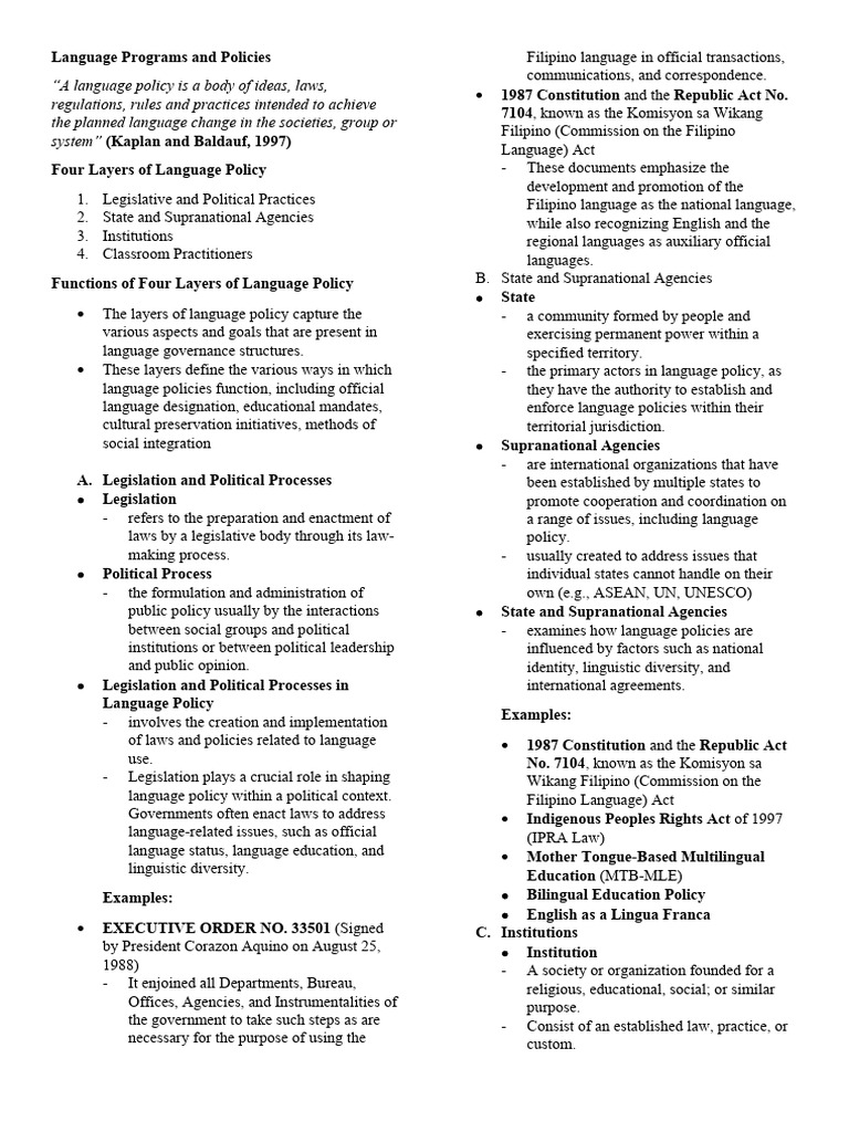 Layers of Language Policy Explained | PDF | Policy | Teachers
