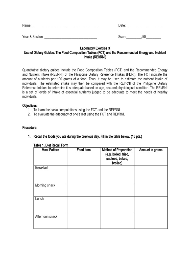 ND 132 Laboratory Exercise 3 SY22 23 | PDF | Food Energy | Nutrients