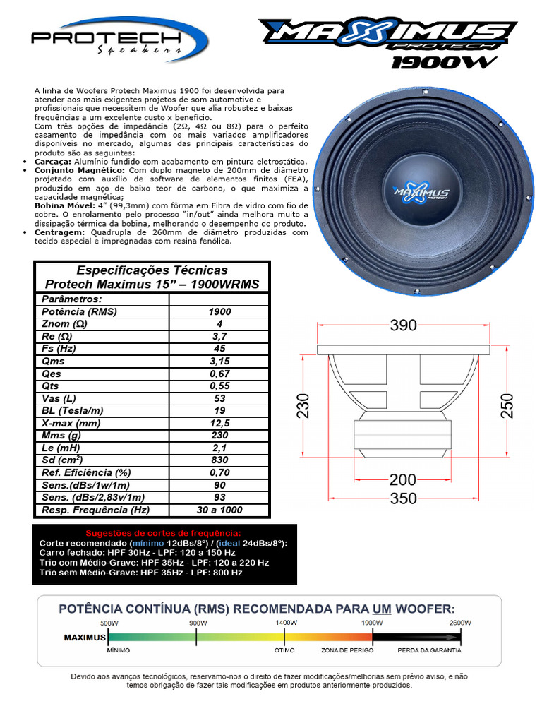 Manual Protech Maximus 1900 - 15 | PDF | Alto-falante | Engenharia Elétrica