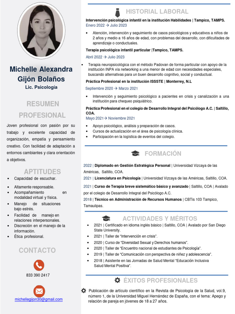 CV Alexandra Gijón | PDF | Sicología | Psicoterapia