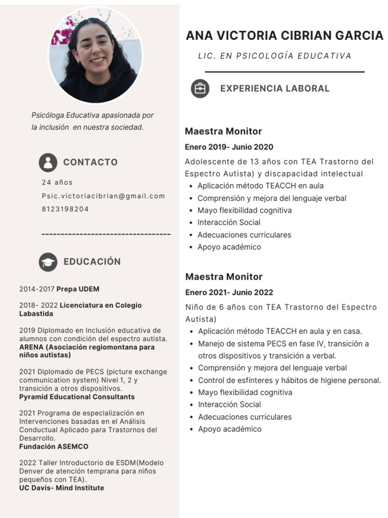 Experiencia en Psicología Educativa | PDF | Espectro autista ...