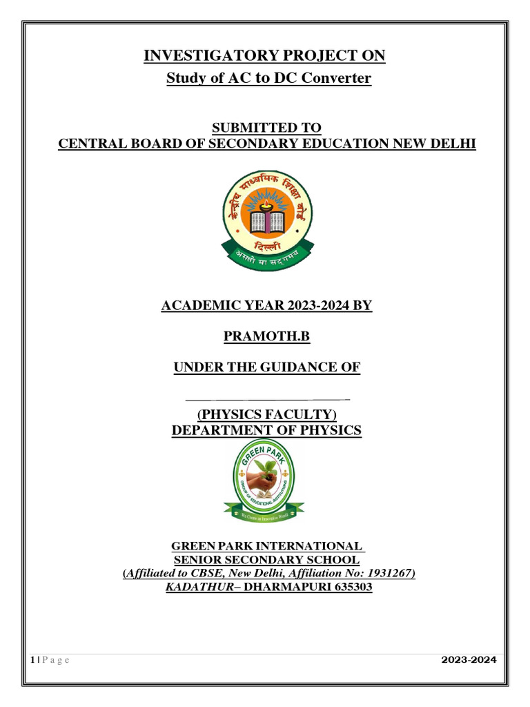 Pramoth Project Physics 2023-24 Main Practical | PDF | Rectifier | Power Electronics