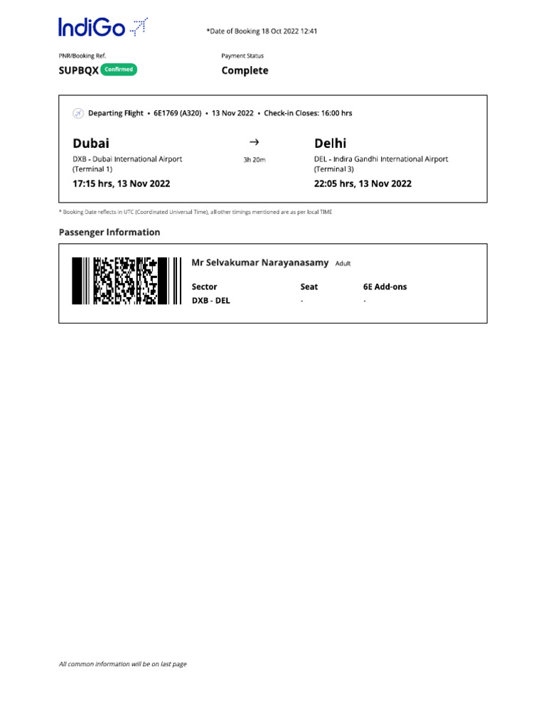 Indigo Ticket PDF