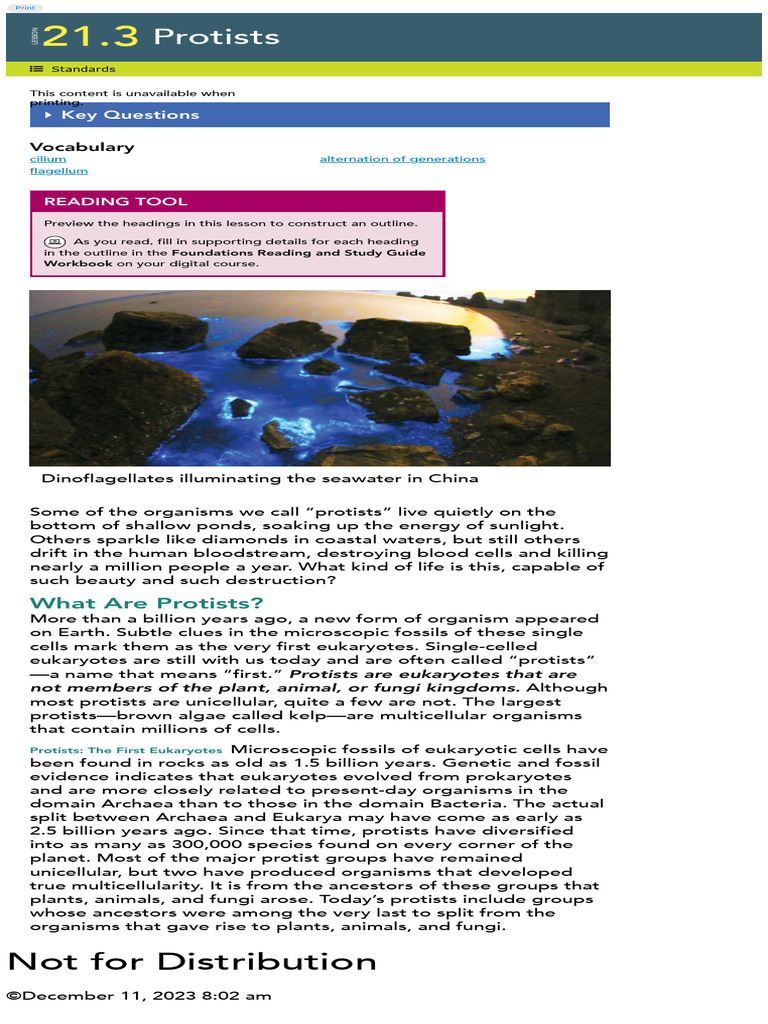 Biology Savvas 21.3 Protists | PDF | Eukaryotes | Cell (Biology)