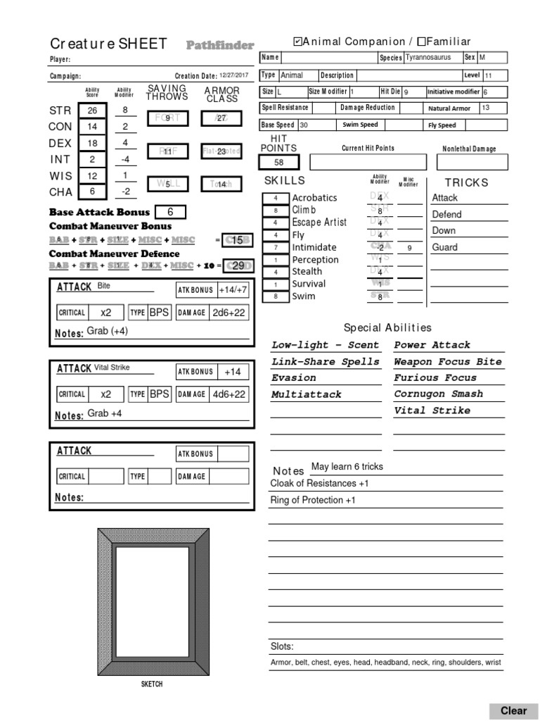 Pathfinder Creature Sheet Guide | PDF