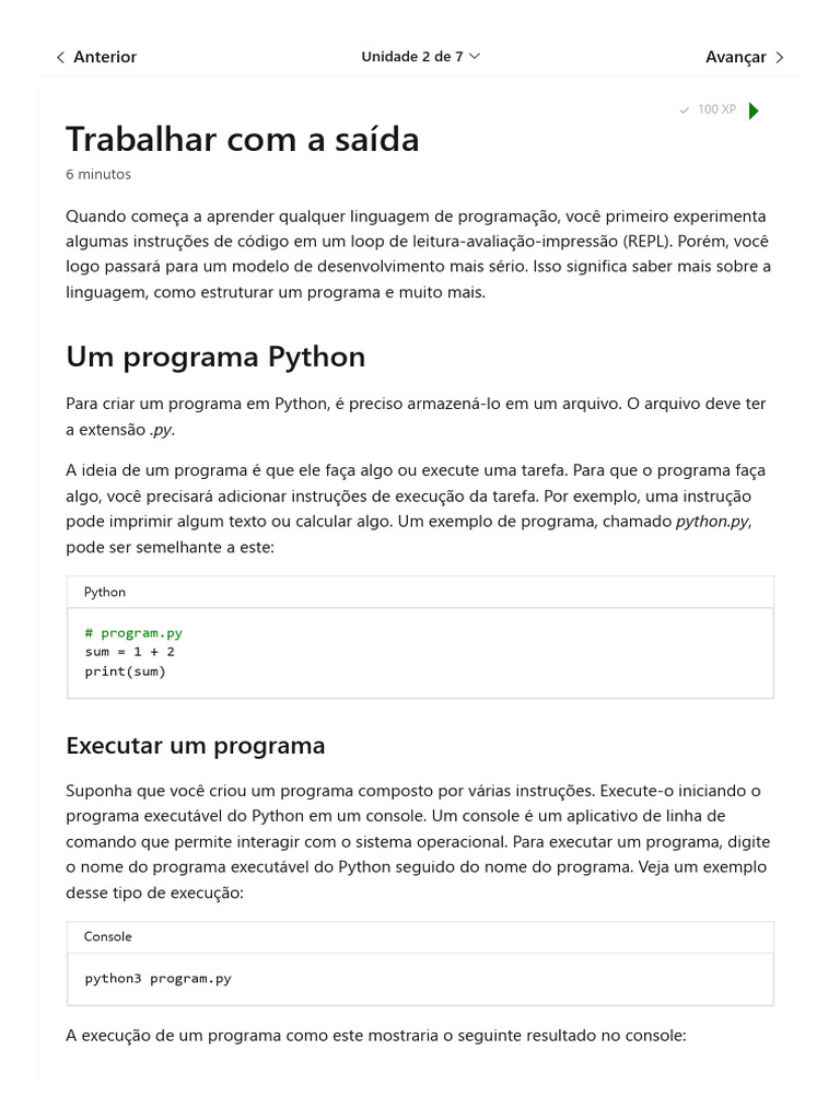 Trabalhar Com A Saída - Training - Microsoft Learn | PDF | Python ... Trabalhar Com A Saída - Training - Microsoft Learn | PDF | Python ...
