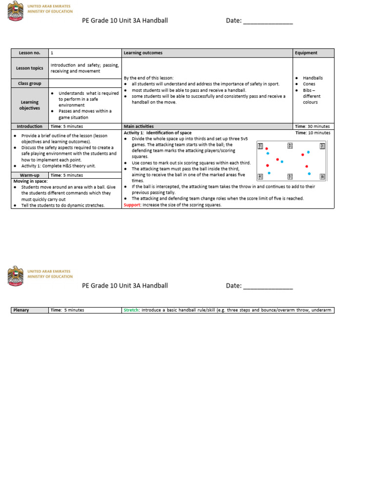 Grade 10 Handball Lesson Plan | PDF | Sports | Sports Rules And Regulations