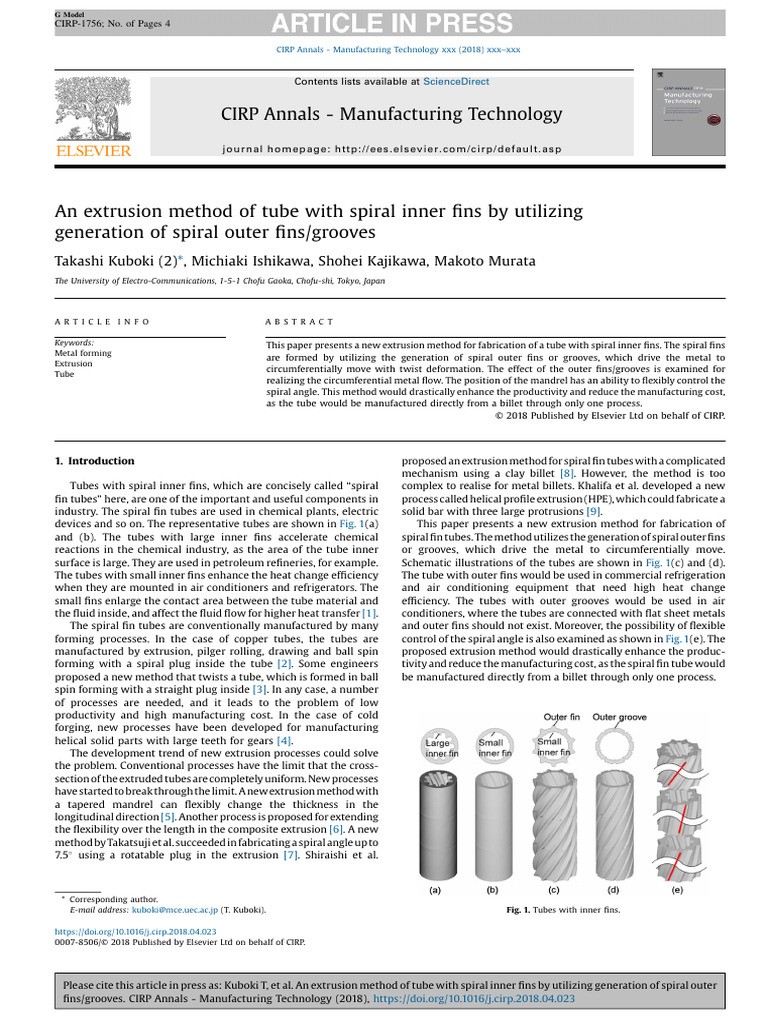 Extrusion Method of Tube With Spiral Inner | PDF | Extrusion | Materials