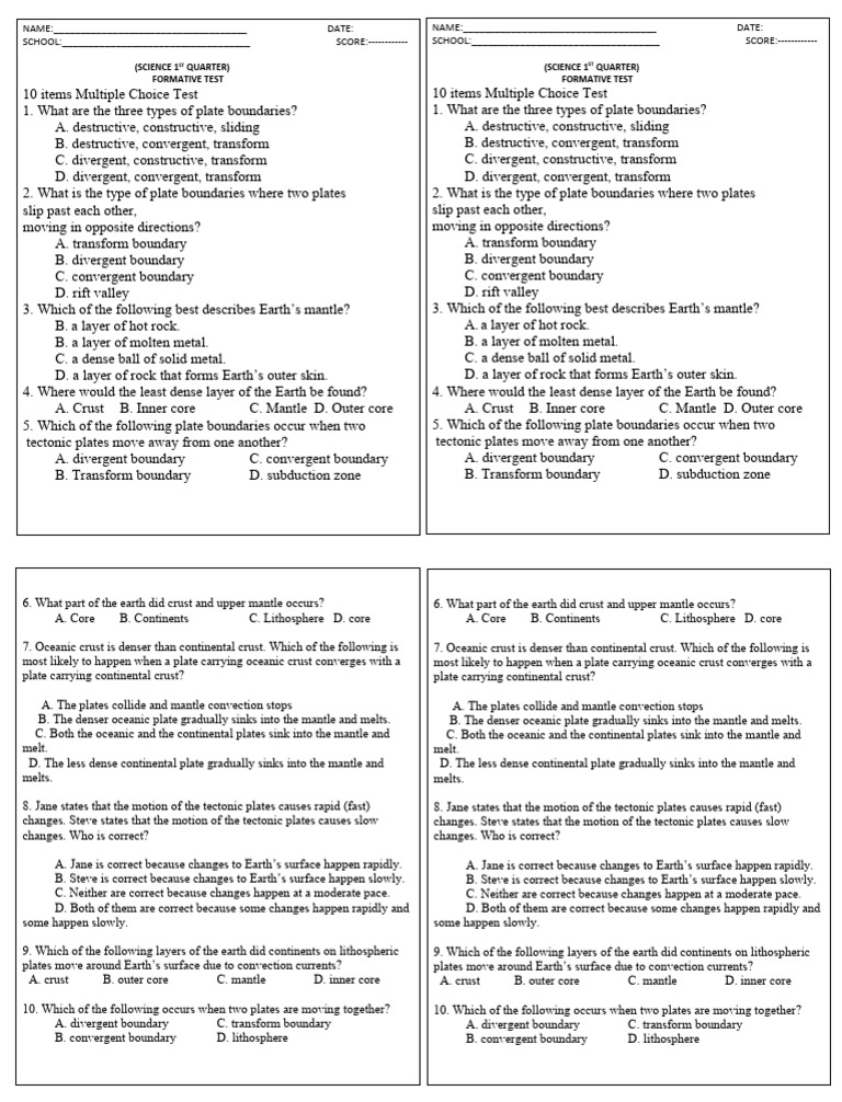 Quiz 2 Plate Boundaries | PDF