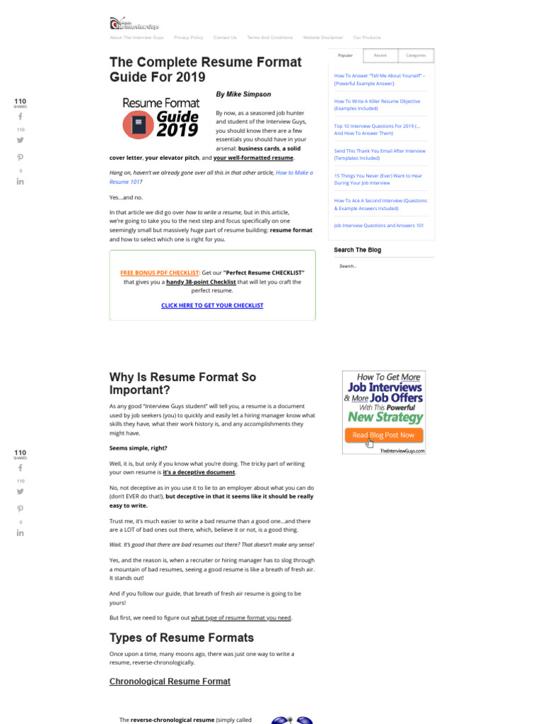 The Complete Resume Format Guide For 2019 | PDF | Résumé | Sans Serif