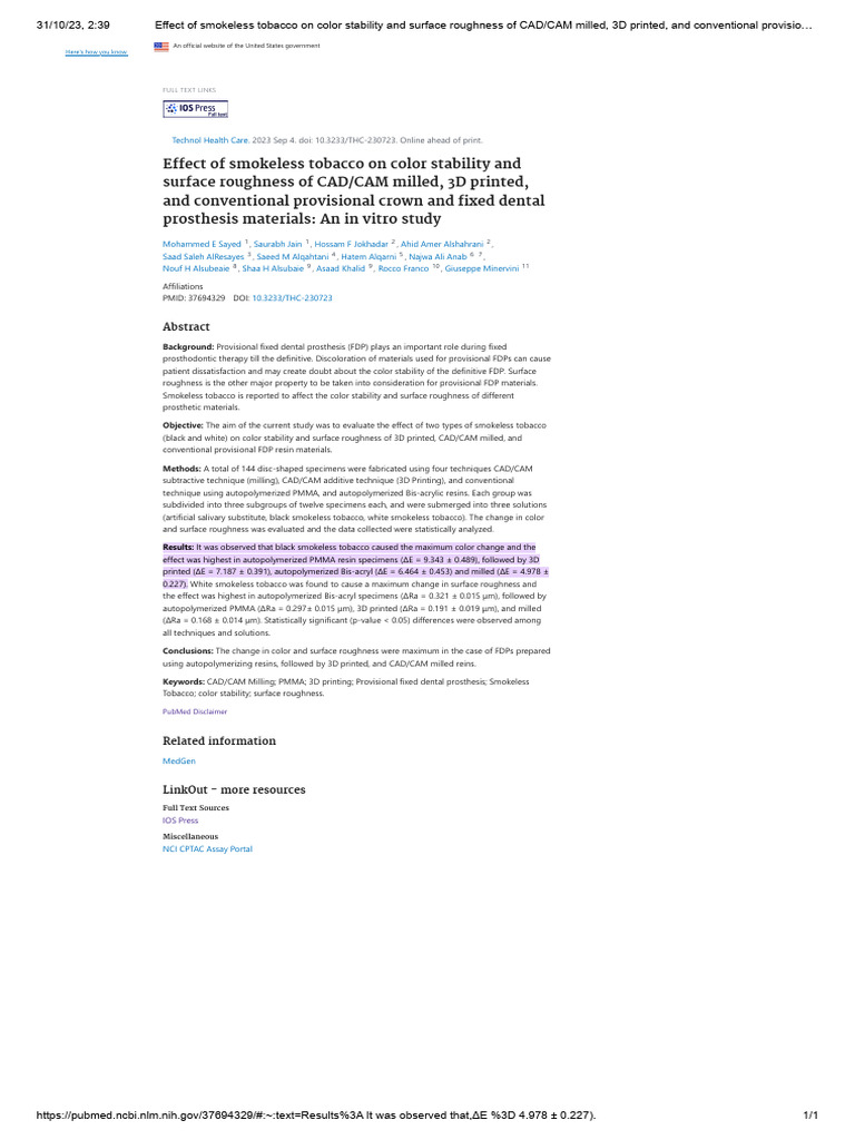 Effect of smokeless tobacco on color stability and surface roughness of ...