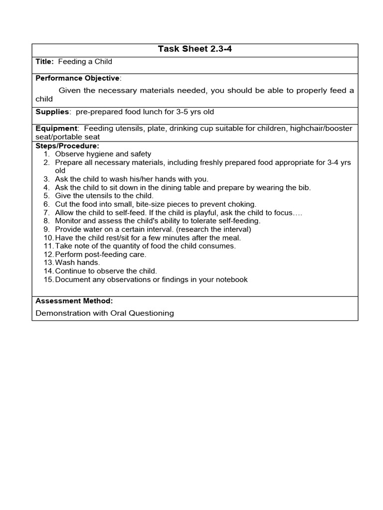 Caregiving - TASK SHEET 2.3-4 - V2 | PDF