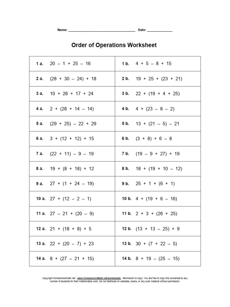 Order of Operations Worksheet: Name: - Date | PDF | Teaching Methods ...