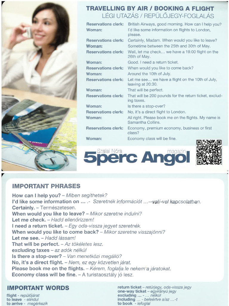 5 Perc Angol Tanulókártya - 100 Hasznos Párbeszéd | PDF