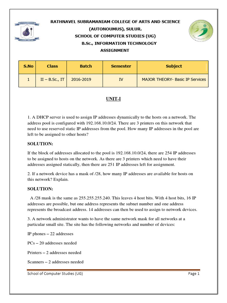 Basic IP Servies - Assignment | PDF | Ip Address | Port (Computer Networking)