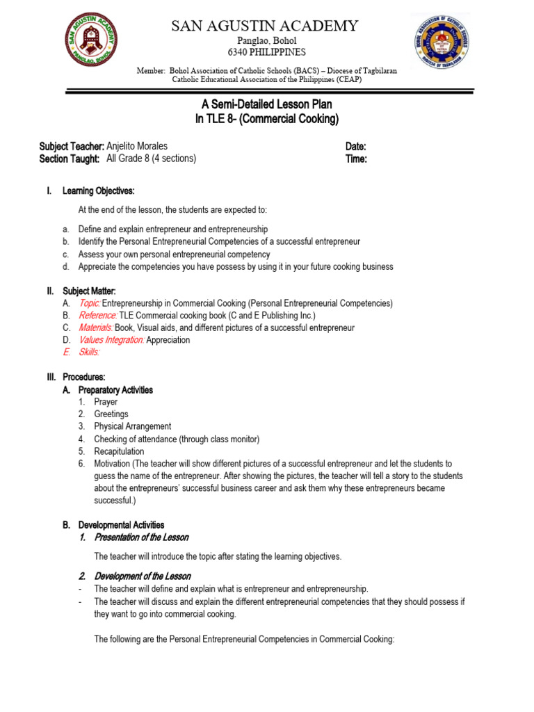 Learning Plan 1 | PDF | Entrepreneurship | Teachers