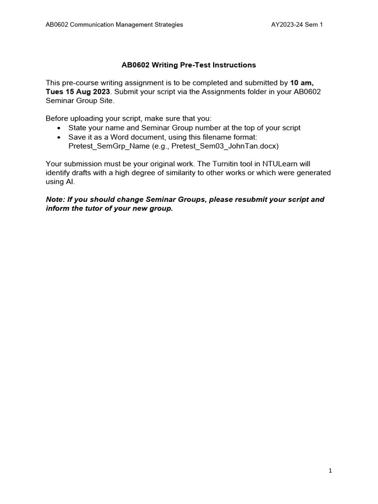 AB0602 AY2023-24 S1 Writing Pre-Test | PDF