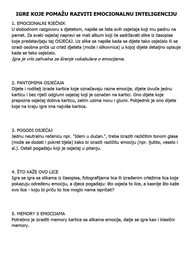 Igre Za Emocionalnu Inteligenciju | PDF