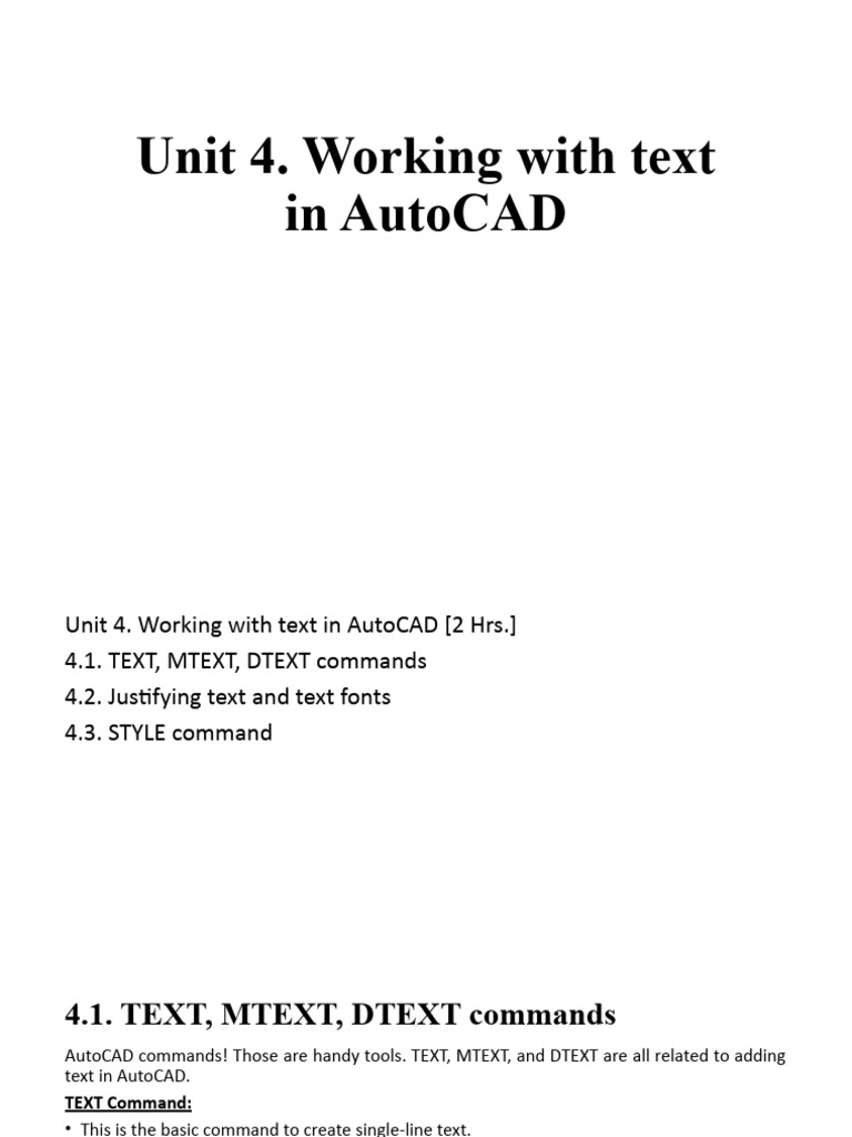 Unit 4 Working With Text in AutoCAD | PDF | Writing | Software