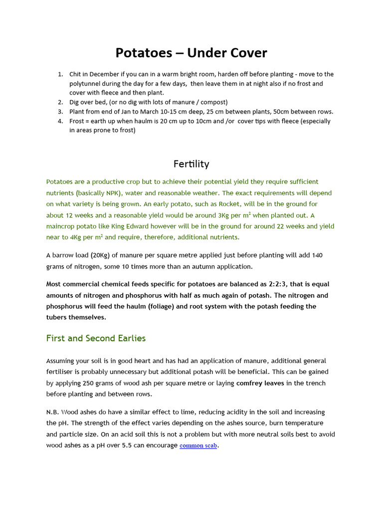Potatoes - Polytunnel | PDF | Soil | Manure