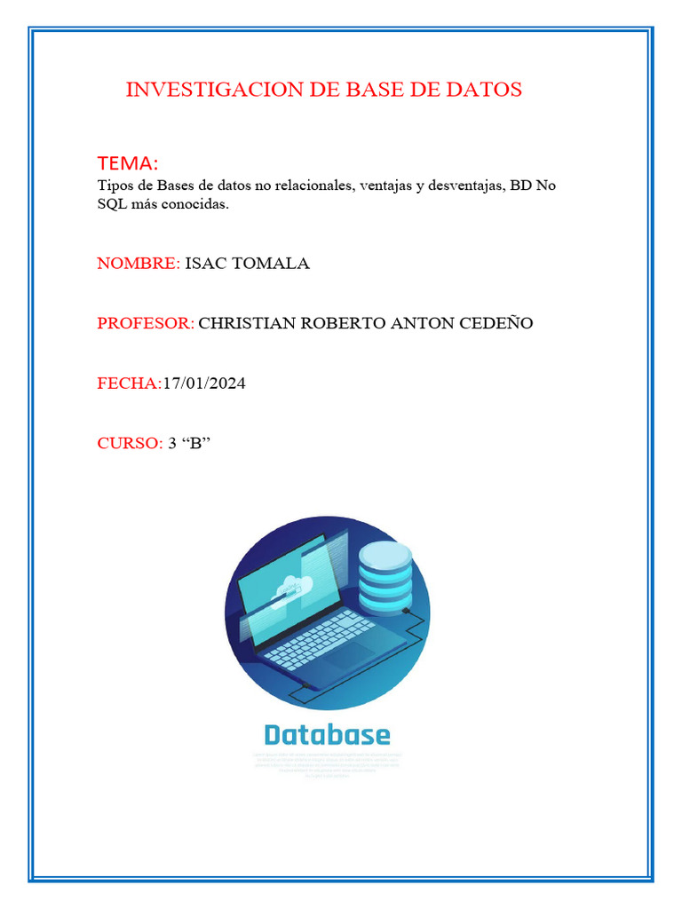 Investigacion de Base de Datos | PDF | Bases de datos | No Sql