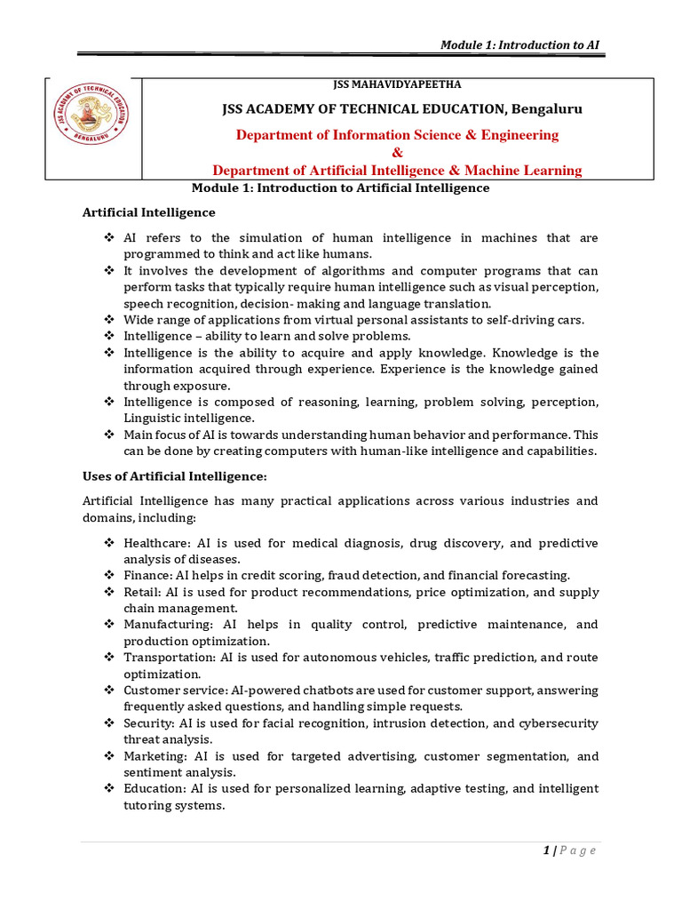 Introduction To Artificial Intelligence | PDF | Intelligence (AI ...