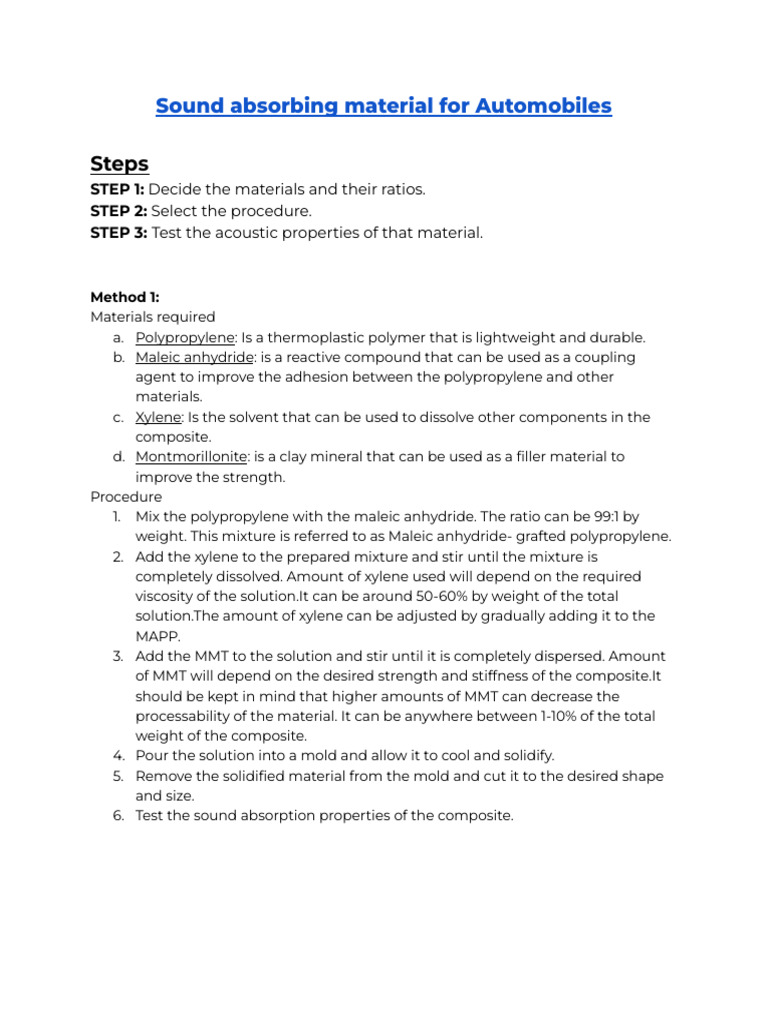 Sound Absorbing Material For Automobiles | PDF