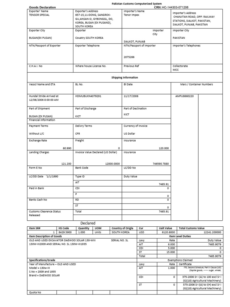 Pakistan Customs Computerized System | PDF
