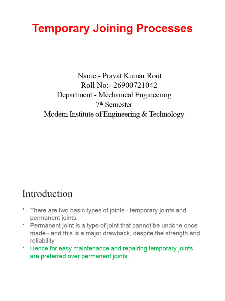 Temporary Joining Processes | PDF | Screw | Components