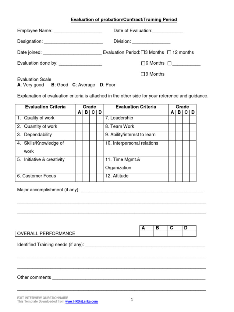 Probation Evaluation Form | PDF | Leadership | Behavioural Sciences