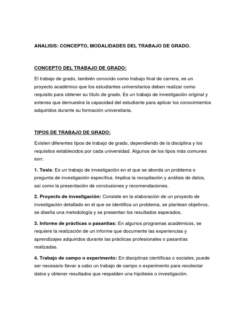 Unidad+1 +actividad+1 +Concepto,+Modalidades+e+Importancia+Trabajo+de+Grado | PDF | Experimentar ...