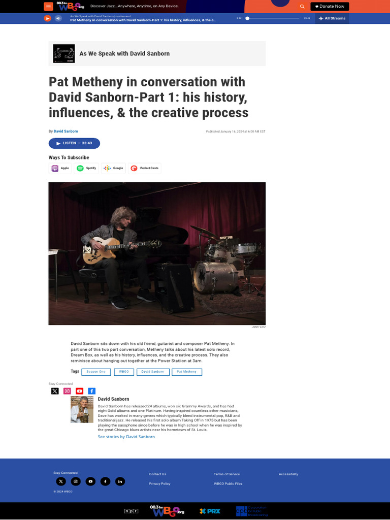 Pat Metheny in Conversation With David Sanborn-Part 1 - His History ...