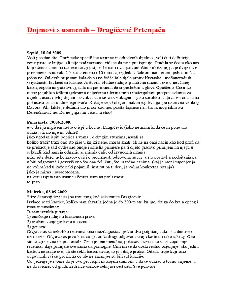 Usmeni - Dragicevic Prtenjaca | PDF