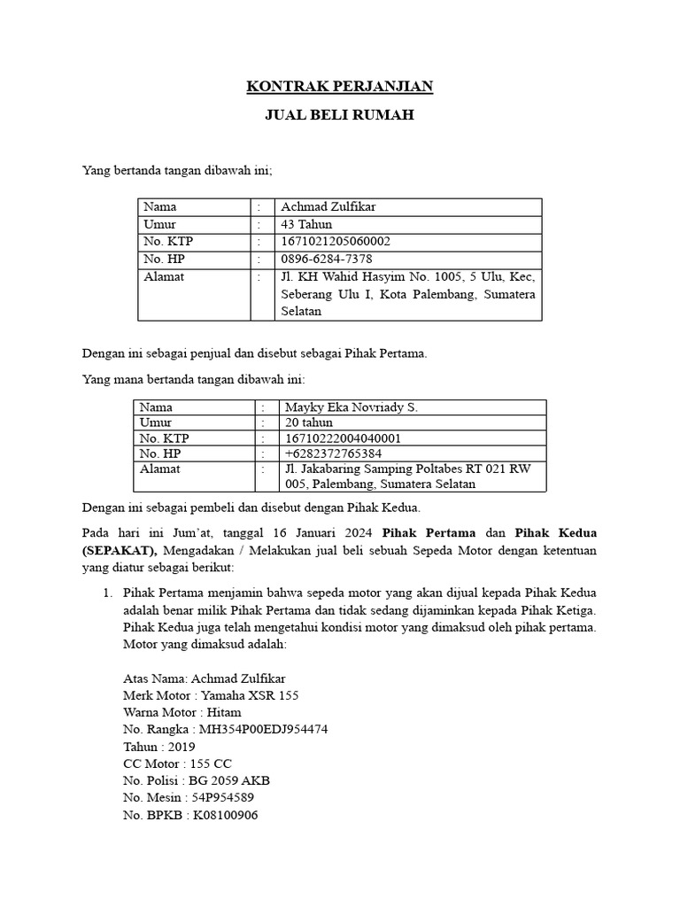 SURAT KONTRAK PERJANJIAN Mayky Eka | PDF