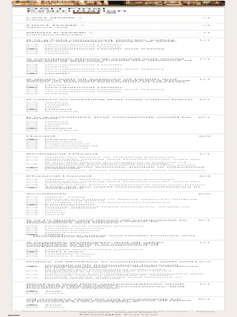 OSH Final Examination | PDF | Occupational Safety And Health | Hazards