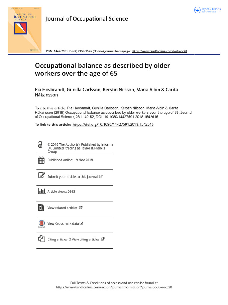 Occupational Balance As Described by Older Workers Over The Age of 65 ...