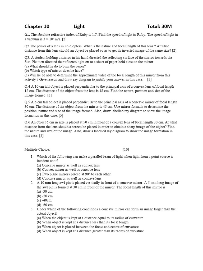 Chapter 10 Light | PDF