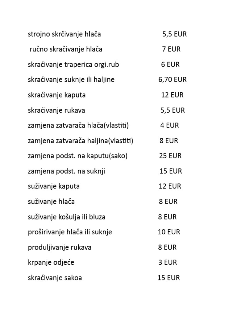 Cjenik Švelja in | PDF