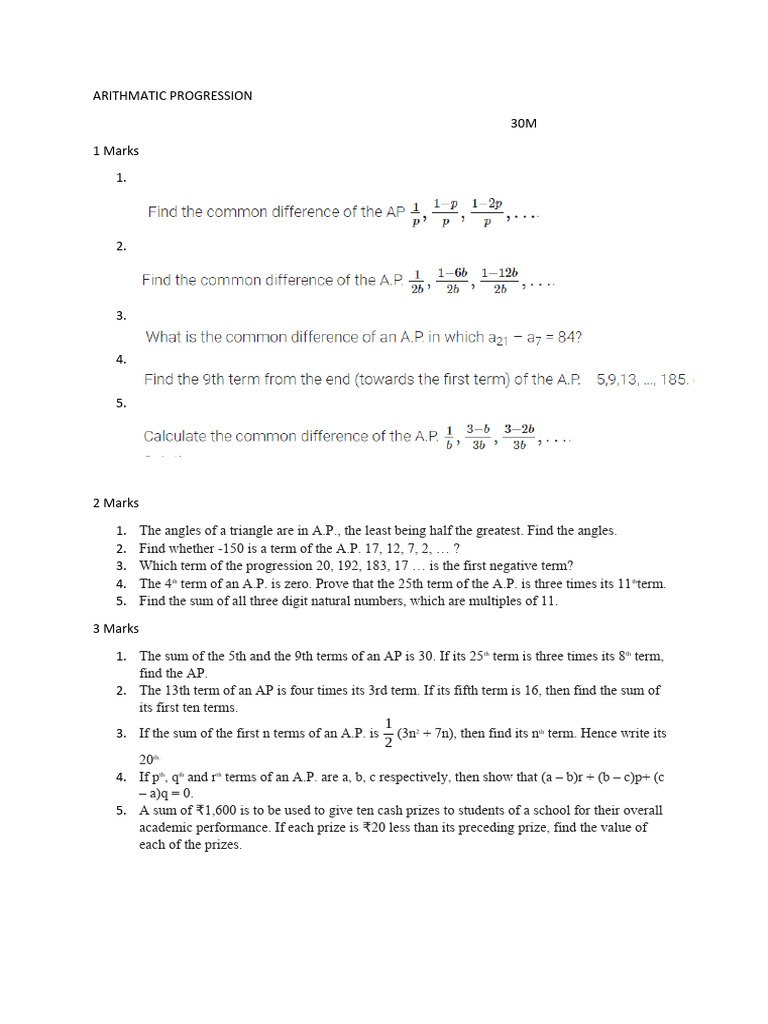 Arithmetic Progression Problems | PDF