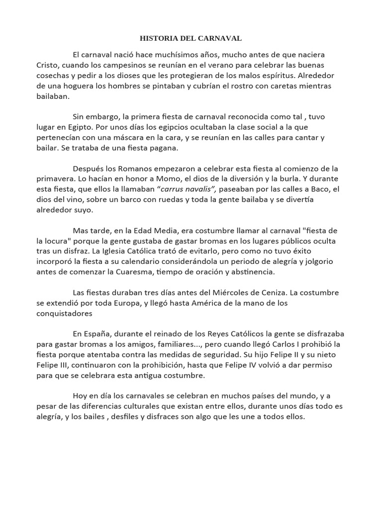 Historia Del Carnaval | PDF