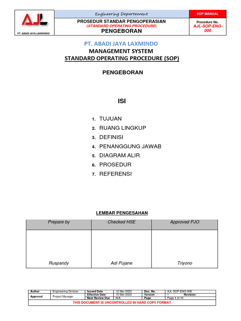 Sop Pengeboran | PDF