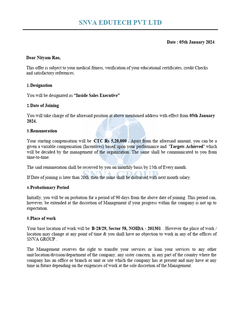 Offer Letter | PDF