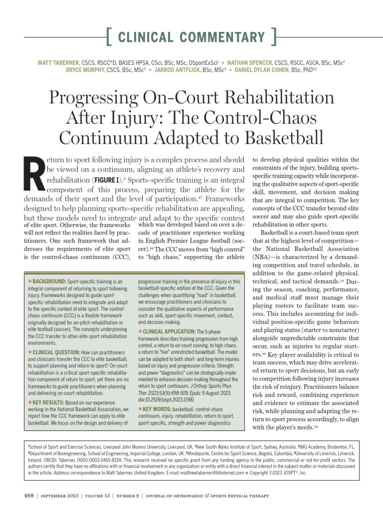 Progressing On-Court Rehabilitation After Injury The Control-Chaos ...