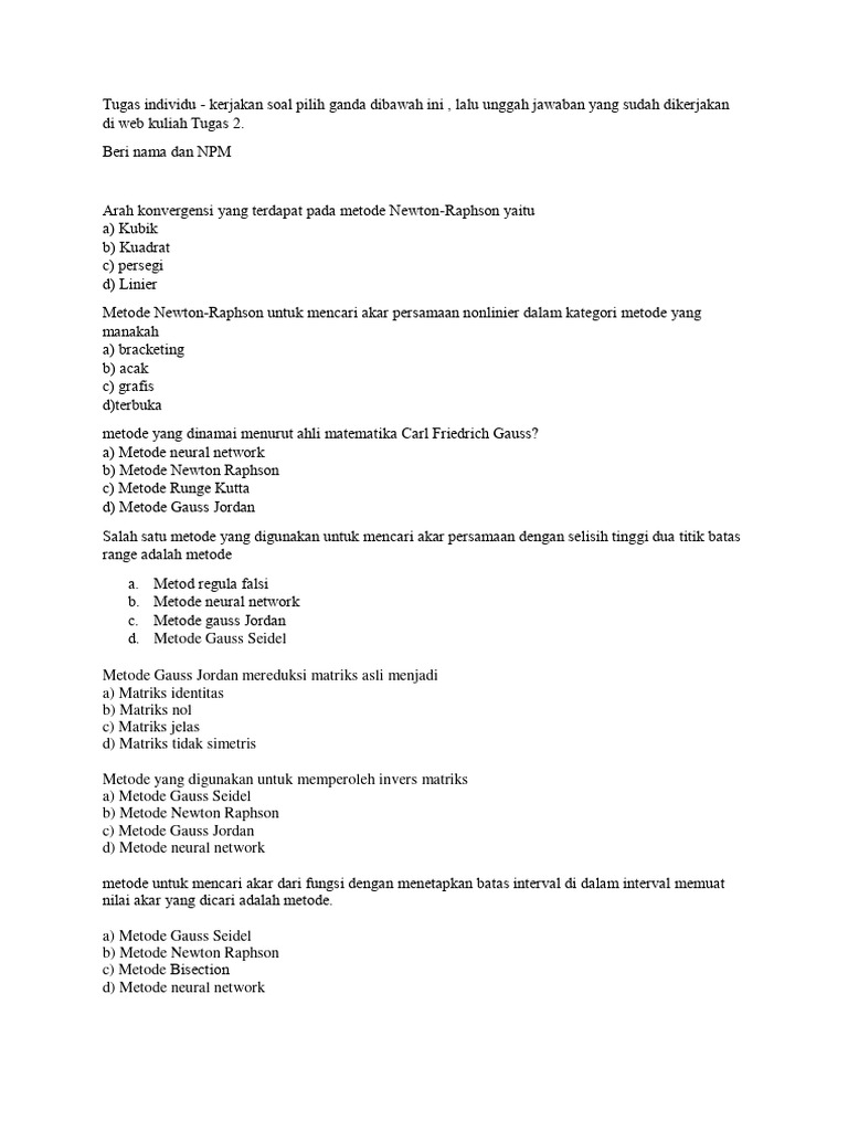 Contoh Soal Metode Numerik | PDF | Metode & Bahan Ajar
