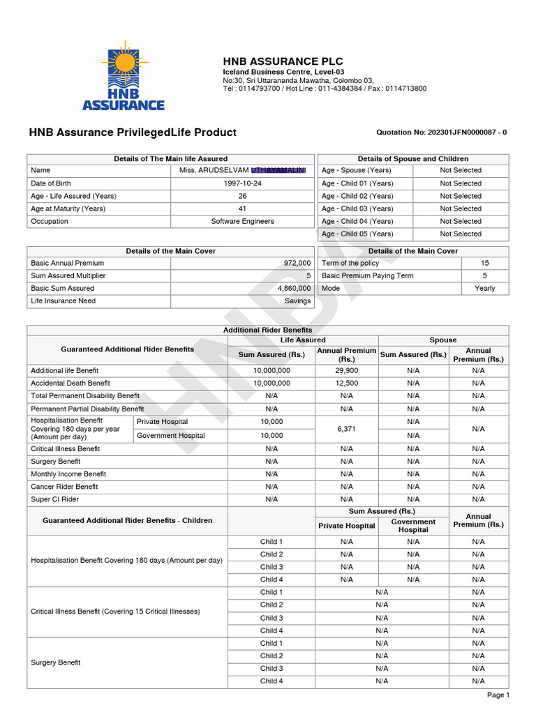HNB Assurance PLC | PDF | Insurance | Life Insurance