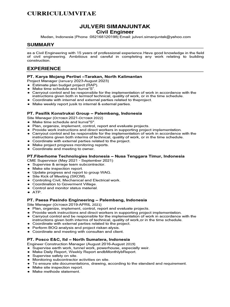 CV - Julveri Simanjuntak | PDF | Business | Engineering