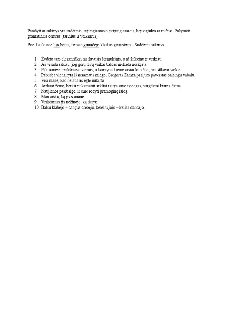 Gramatiniai Centrai Ir Sakinio Tipai | PDF