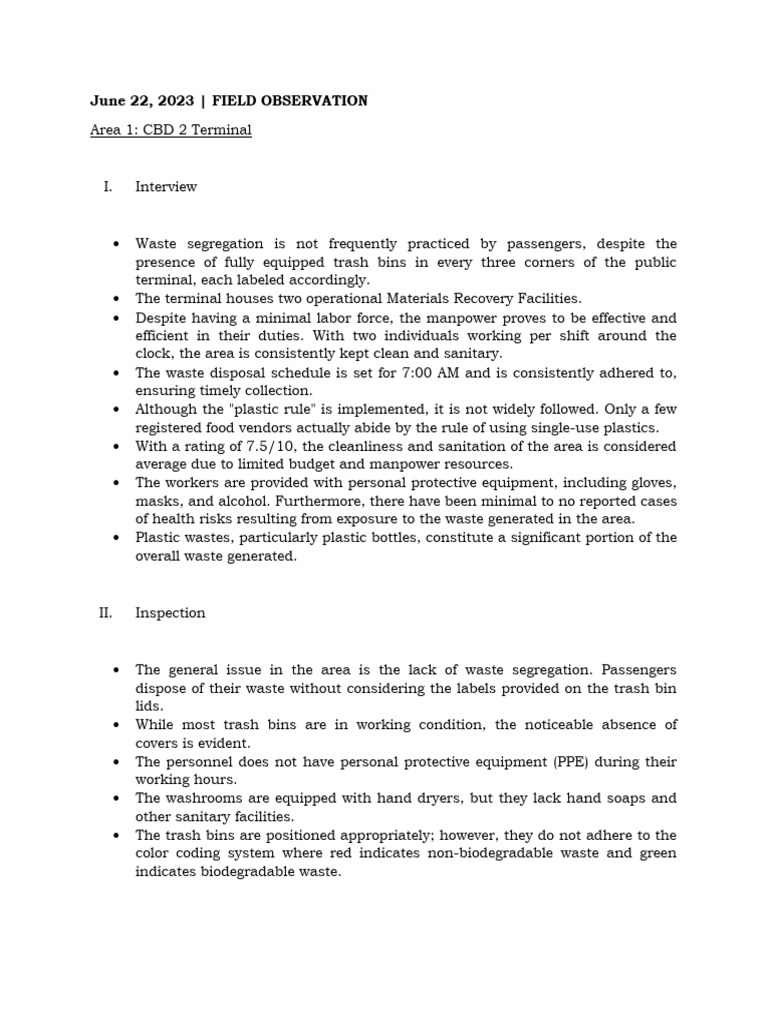 Field Observation Day 4 Group 1 | PDF | Waste | Waste Management