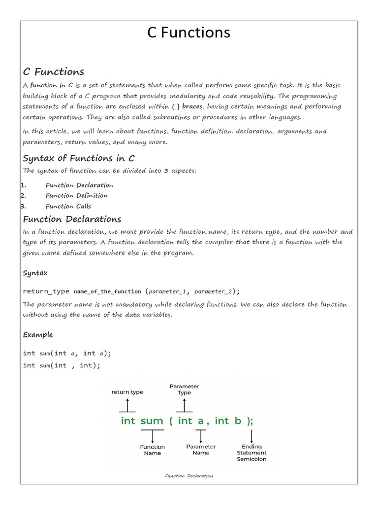 C Functions Pdf Parameter Computer Programming C Programming Language