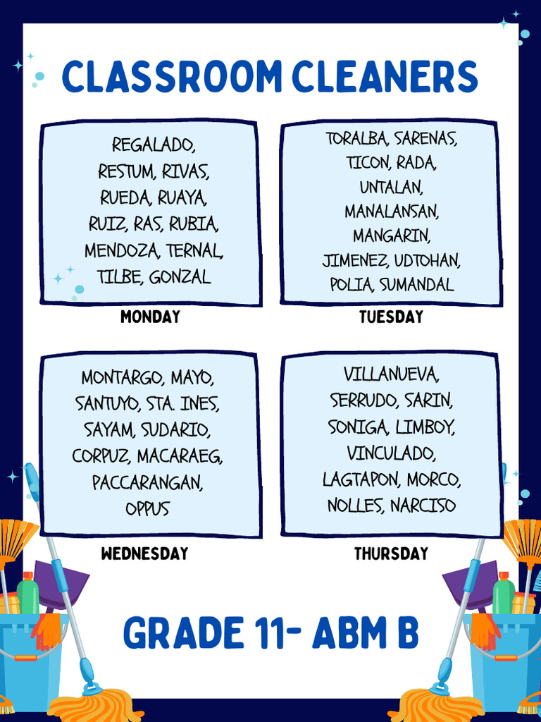 Classroom Cleaners Poster in Colorful Bright and Bold Style | PDF